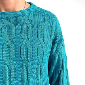 Vintage Mens Turquoise Blue Jumper // Bright Cable Knit Sweater by St ...