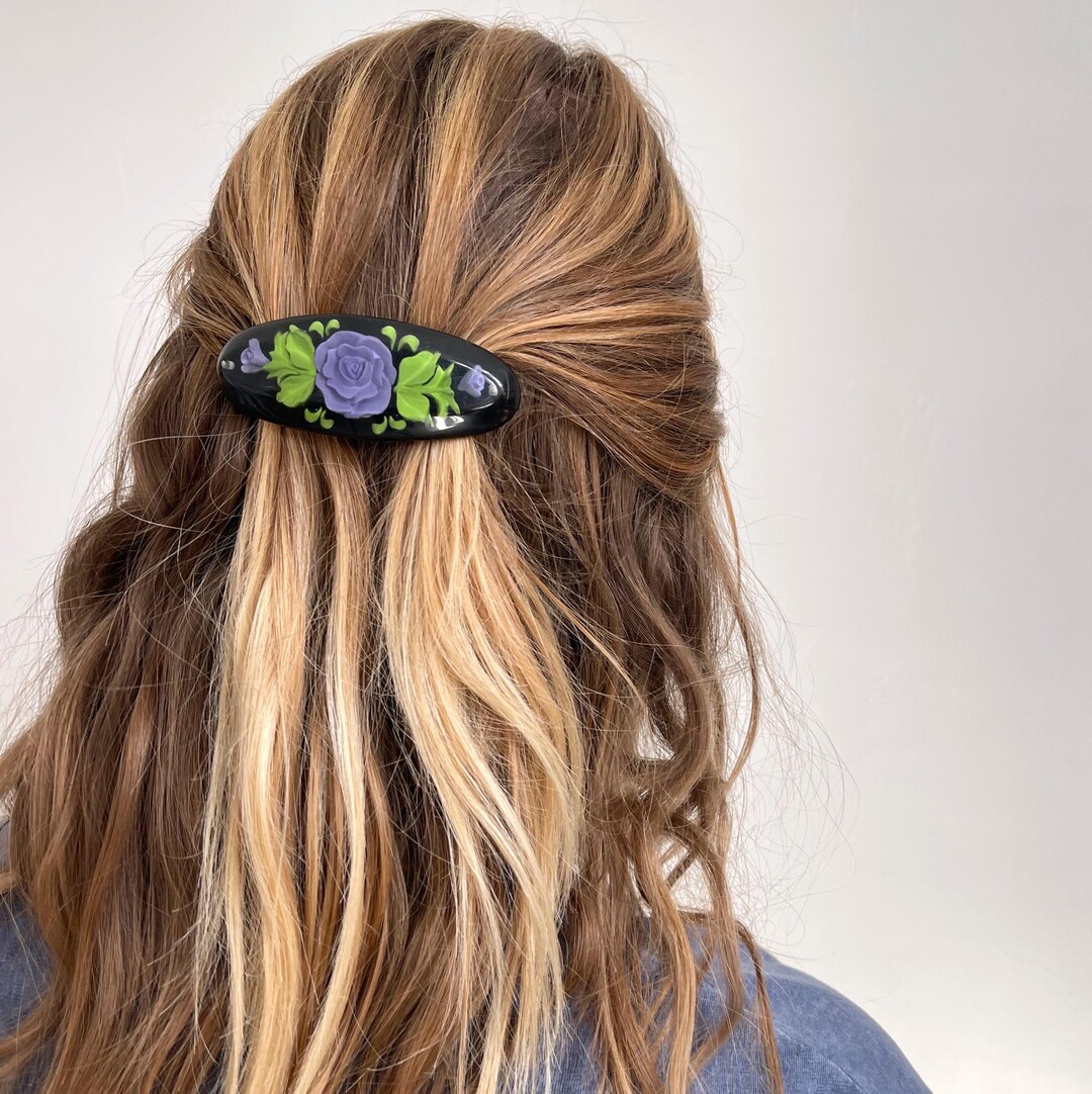 Vintage Set of Black Hair Clip | Large French Hair Slides - Reverse ...