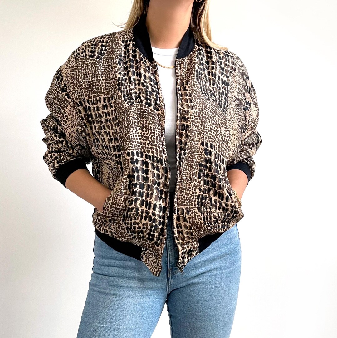 80s Vintage Snakeskin Print Silk Bomber | Ladies / Unisex Light Padded ...