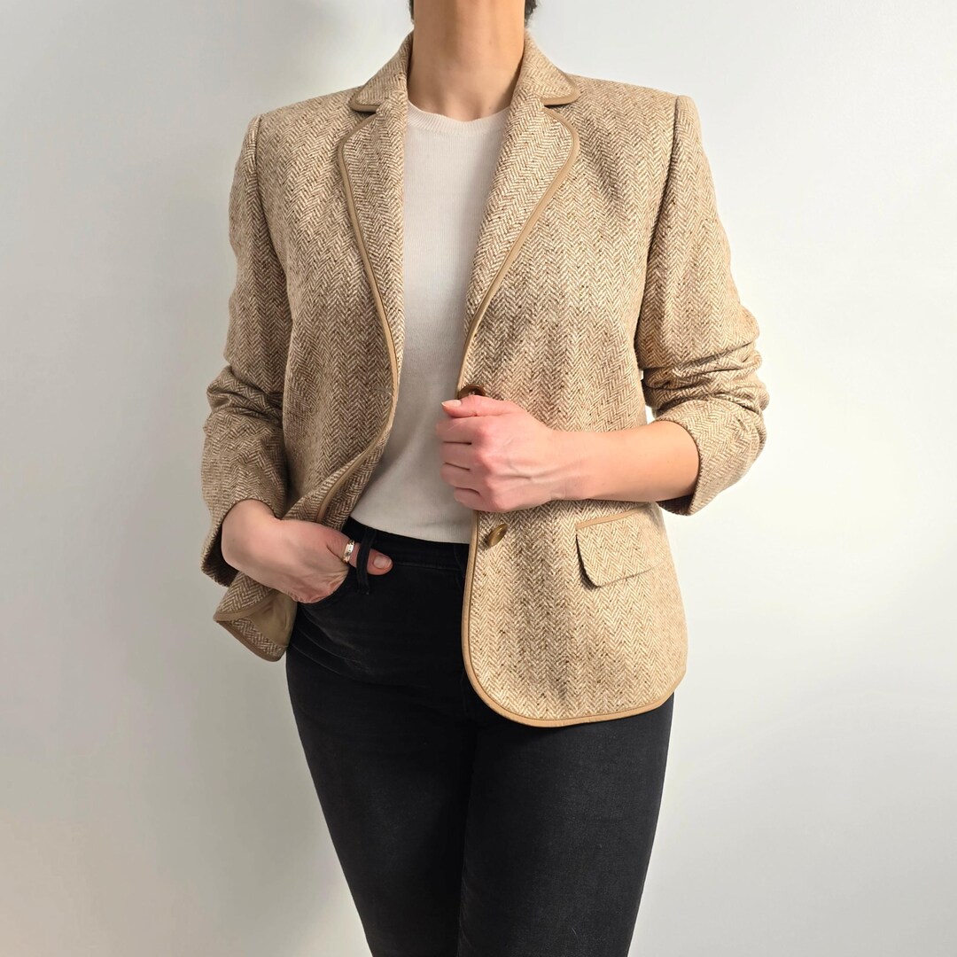 Vintage Basler Beige Herringbone Wool and Silk Mix Blazer | Smart ...