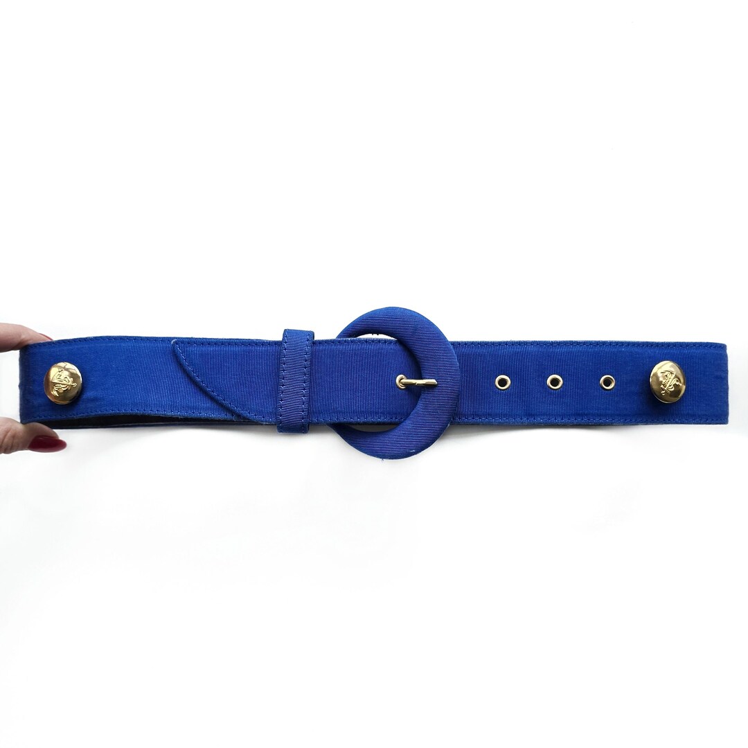 Vintage Royal Blue Belt W Gold Button Detail | Ladies Vegan Fancy Dress ...