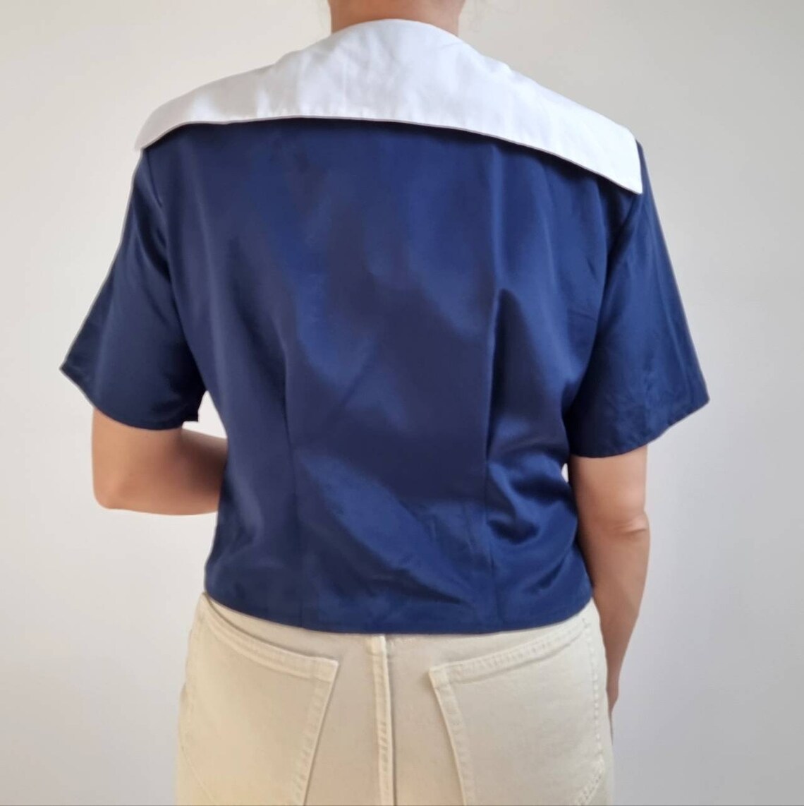 80's Vintage Nautical Blouse With Big White Collar // - Etsy