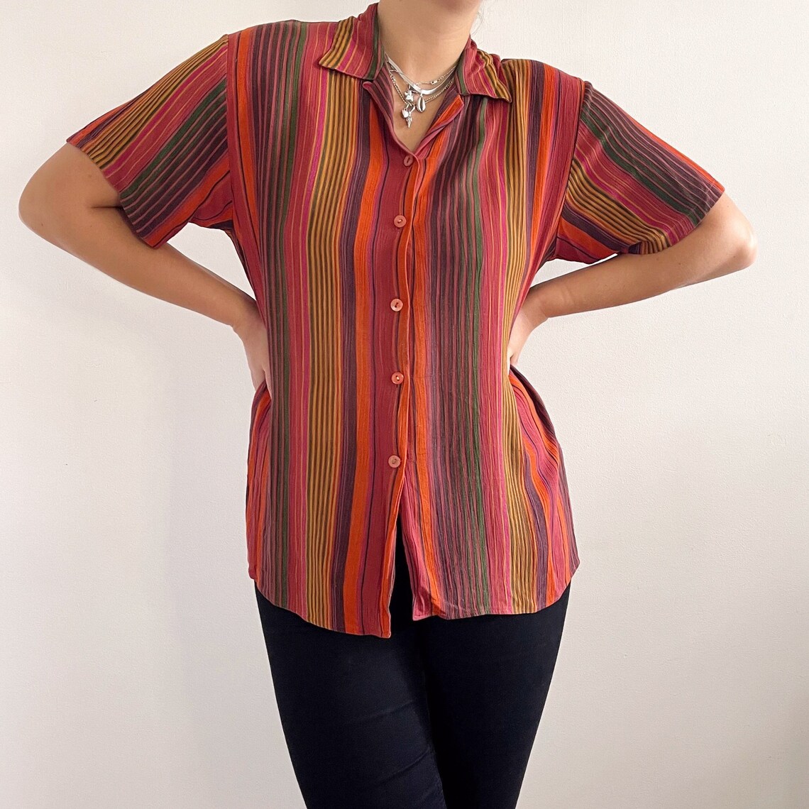 Vintage Earthy Striped Blouse - Etsy
