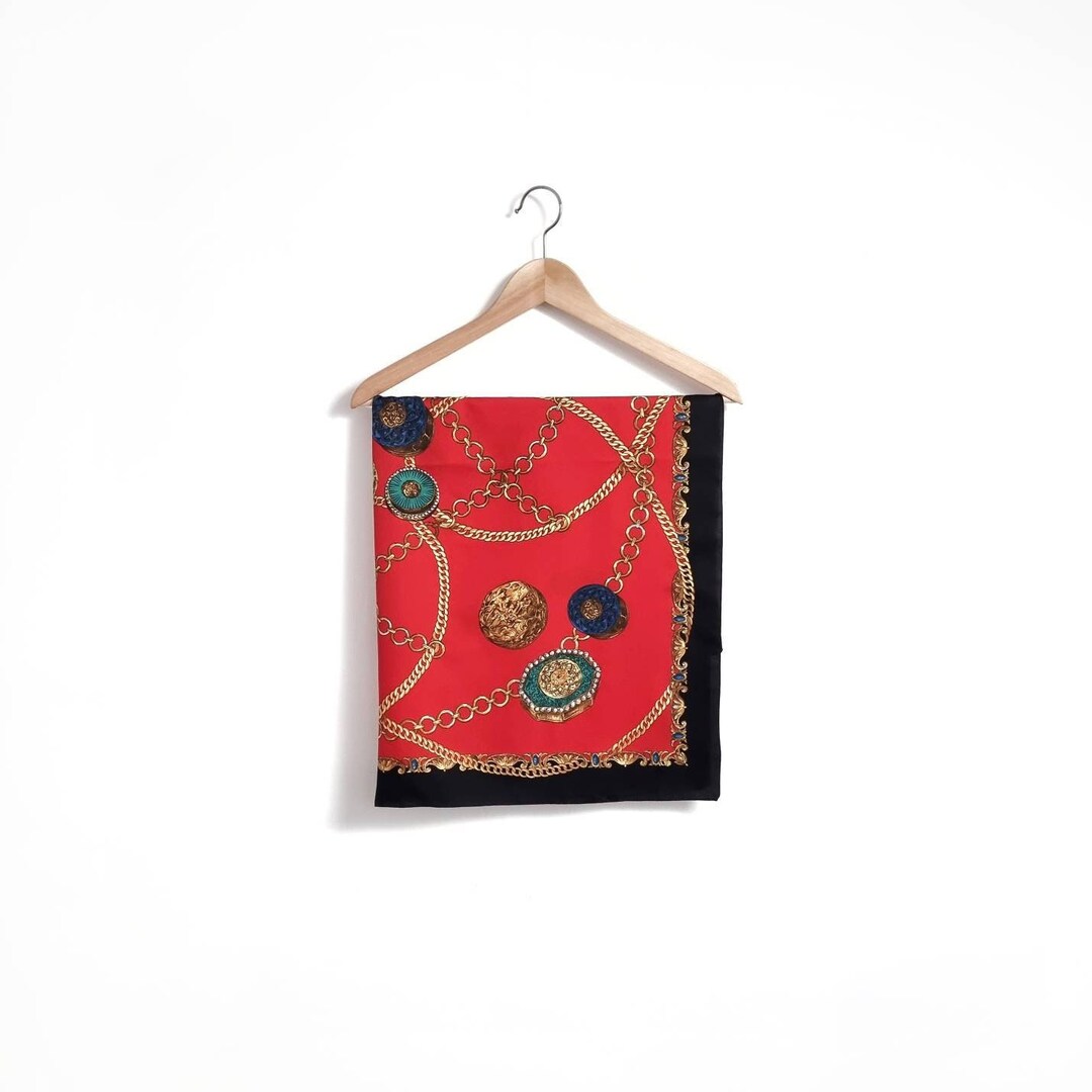 Vintage Red, Back & Gold Chain Print Scarf | Made in Italy - Etsy UK