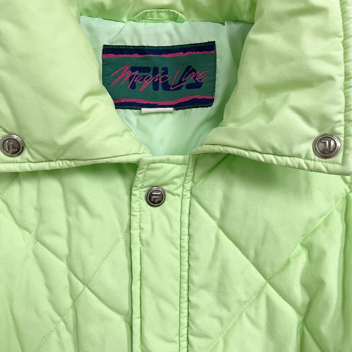 Vintage FILA Magic Line Quilted Lime Green Jacket | Bright Unisex ...