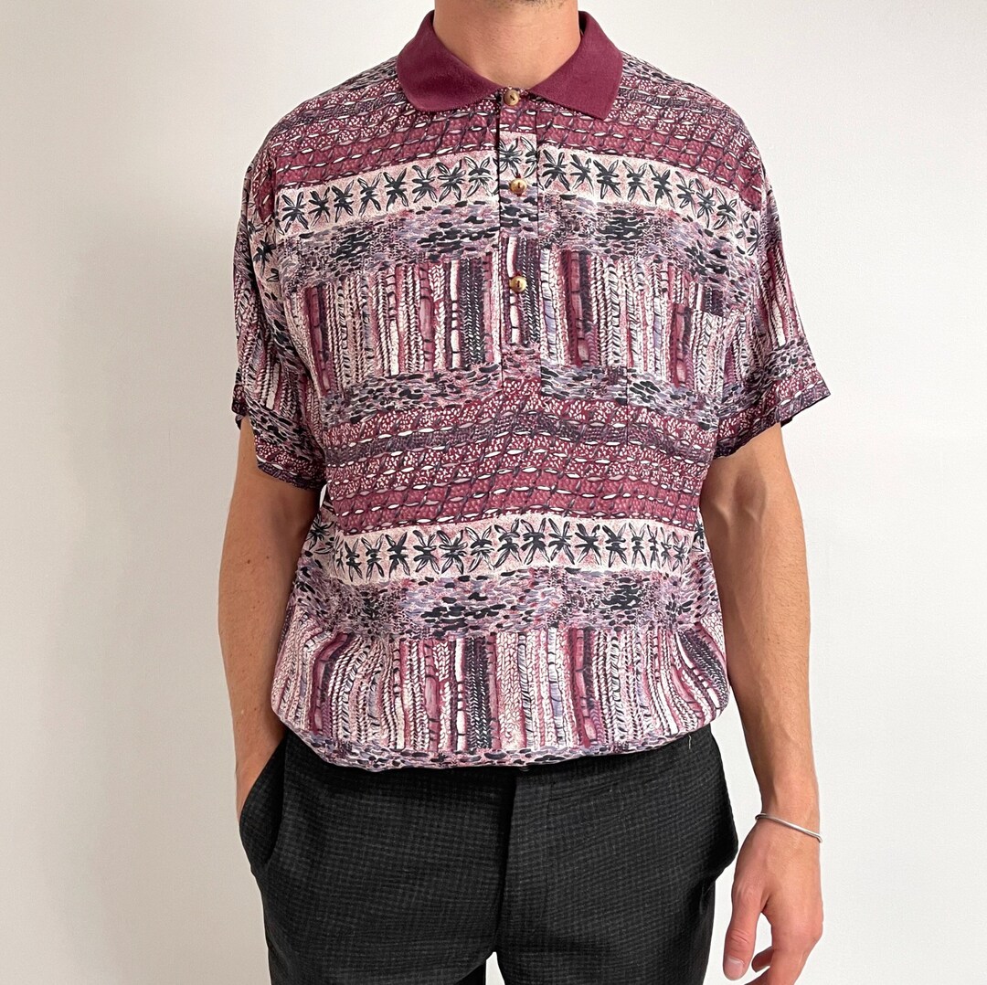 80’s Men’s Abstract Print Polo Shirt // Vintage Purple & Navy Men’s T ...