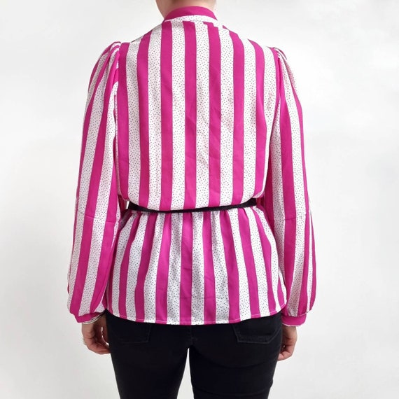 Vintage Fuchsia Pink And White Pussy Bow Blouse Long… Gem