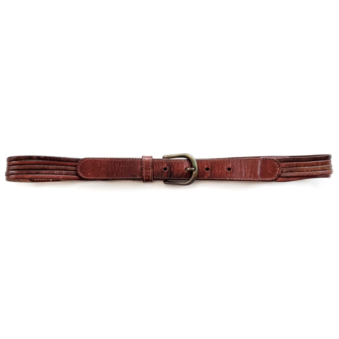 Vintage Brown Leather String Belt With Brass Buckle | Small - Etsy