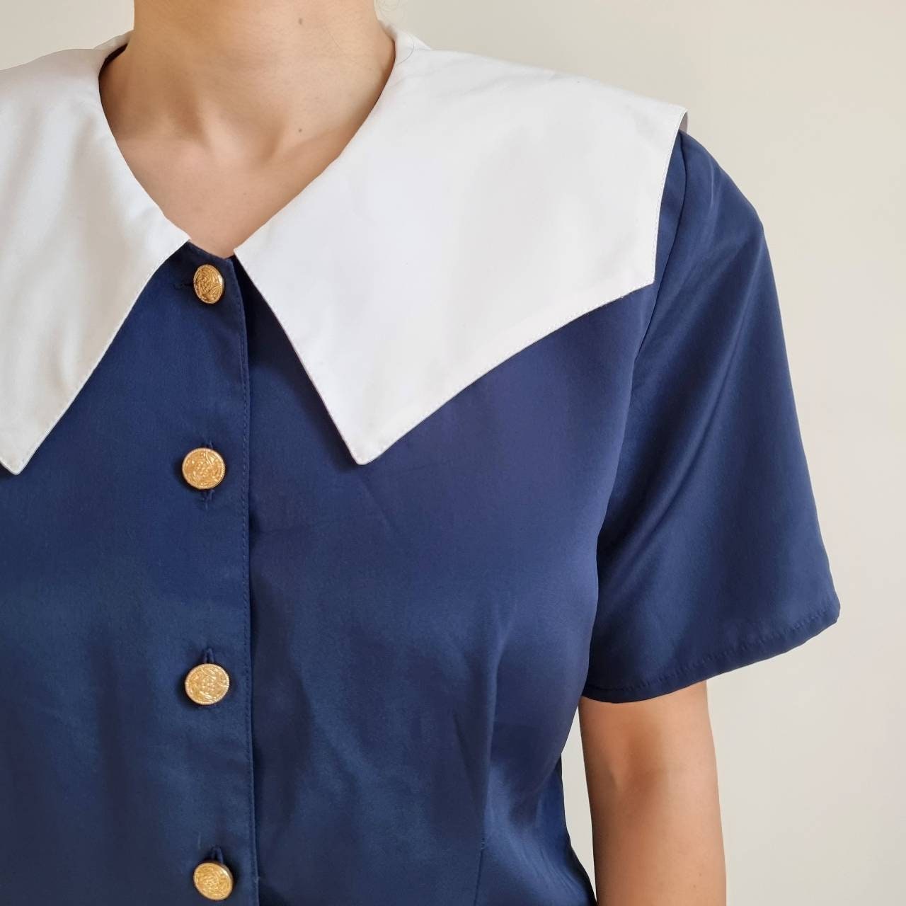 80's Vintage Nautical Blouse With Big White Collar // - Etsy