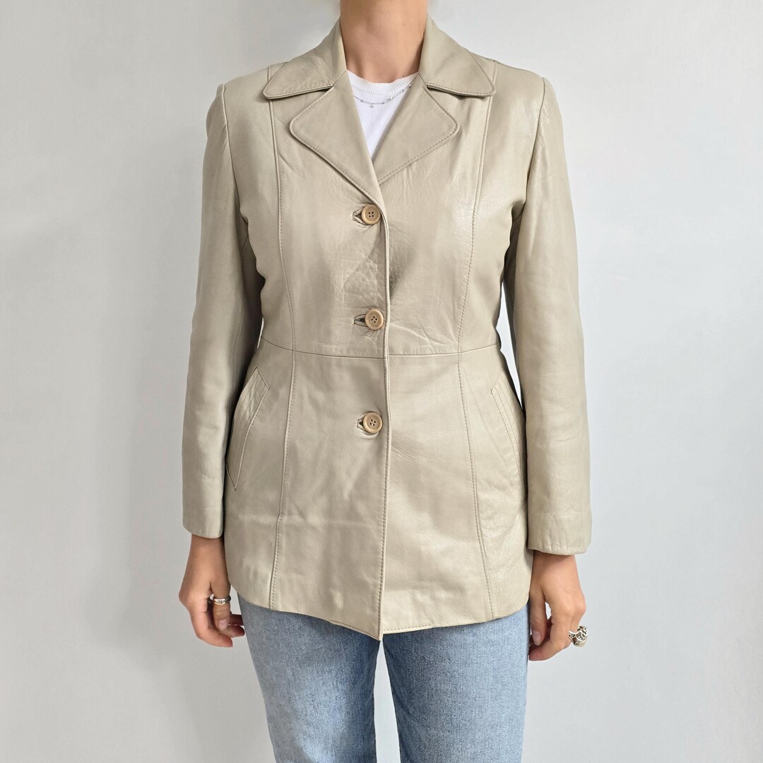 Vintage Stone Beige Leather Jacket | Neutral Ladies Jacket | Small - Etsy