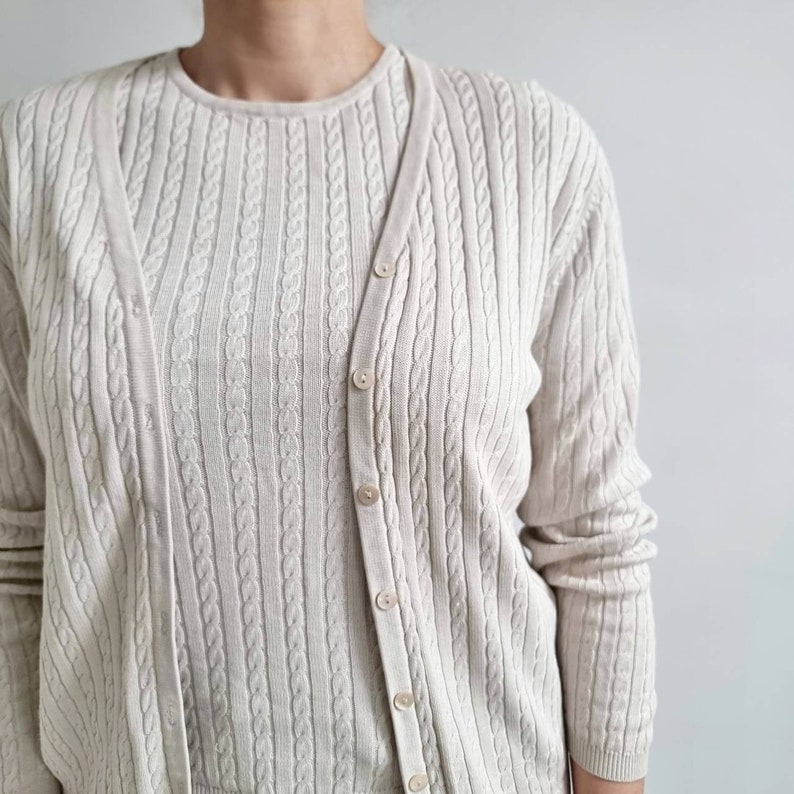 Vintage Stone Beige Silk Cardigan & Top Co-ord Set Small - Etsy