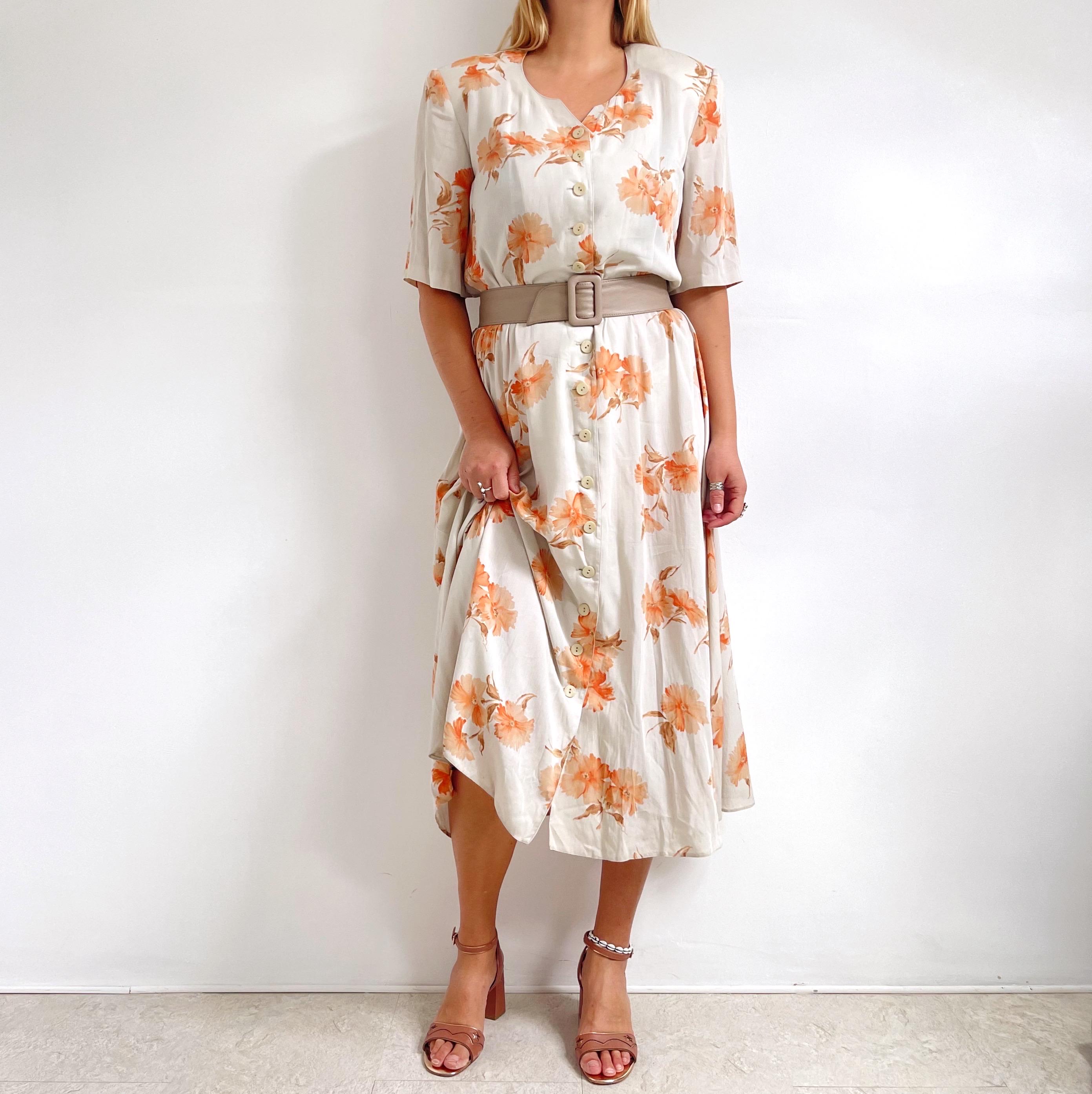 Vintage Long Neutral Floral Dress in Beige & Orange by Fink Modell ...