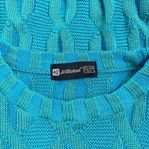 Vintage Mens Turquoise Blue Jumper // Bright Cable Knit Sweater by St ...