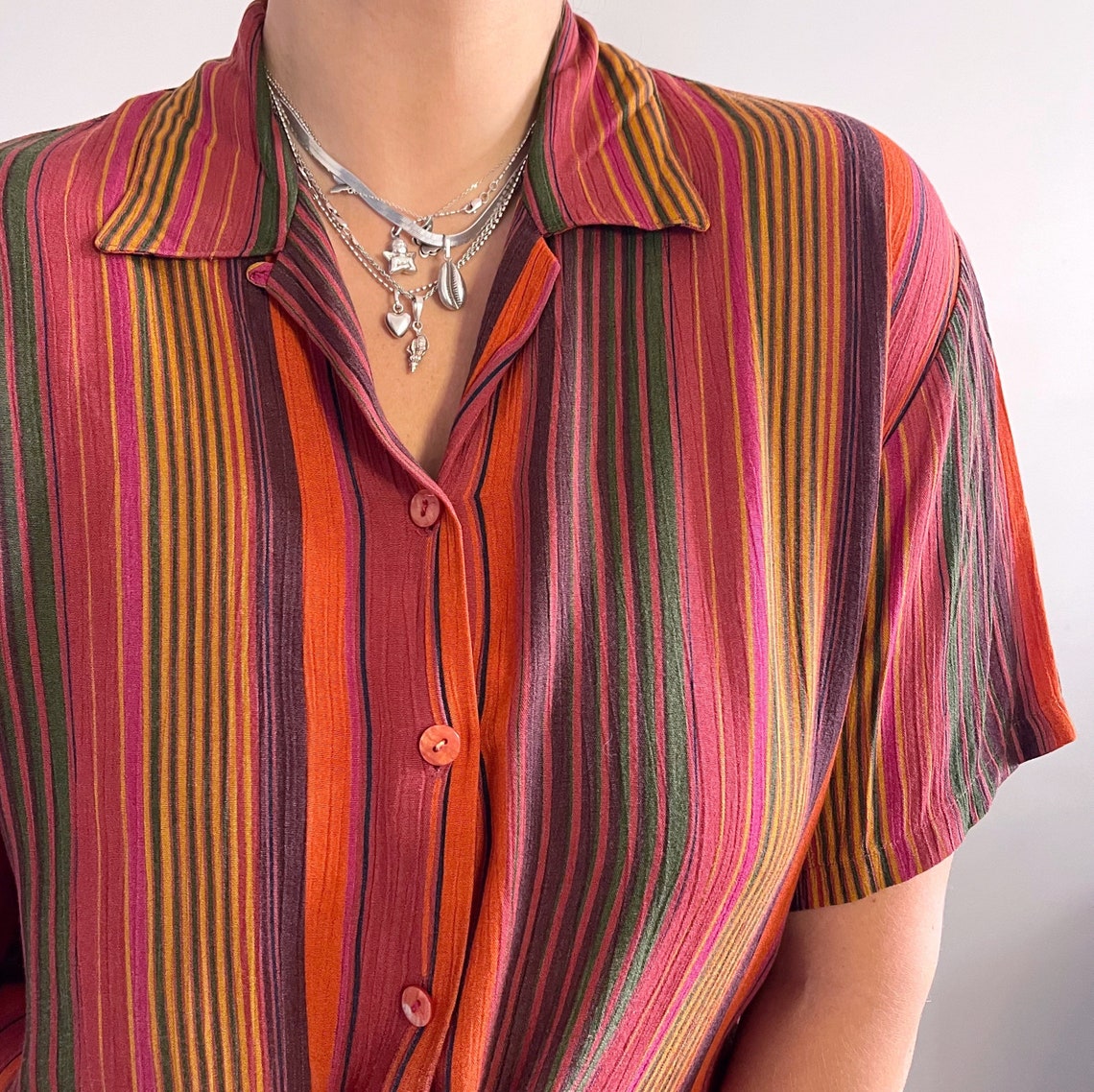 Vintage Earthy Striped Blouse - Etsy