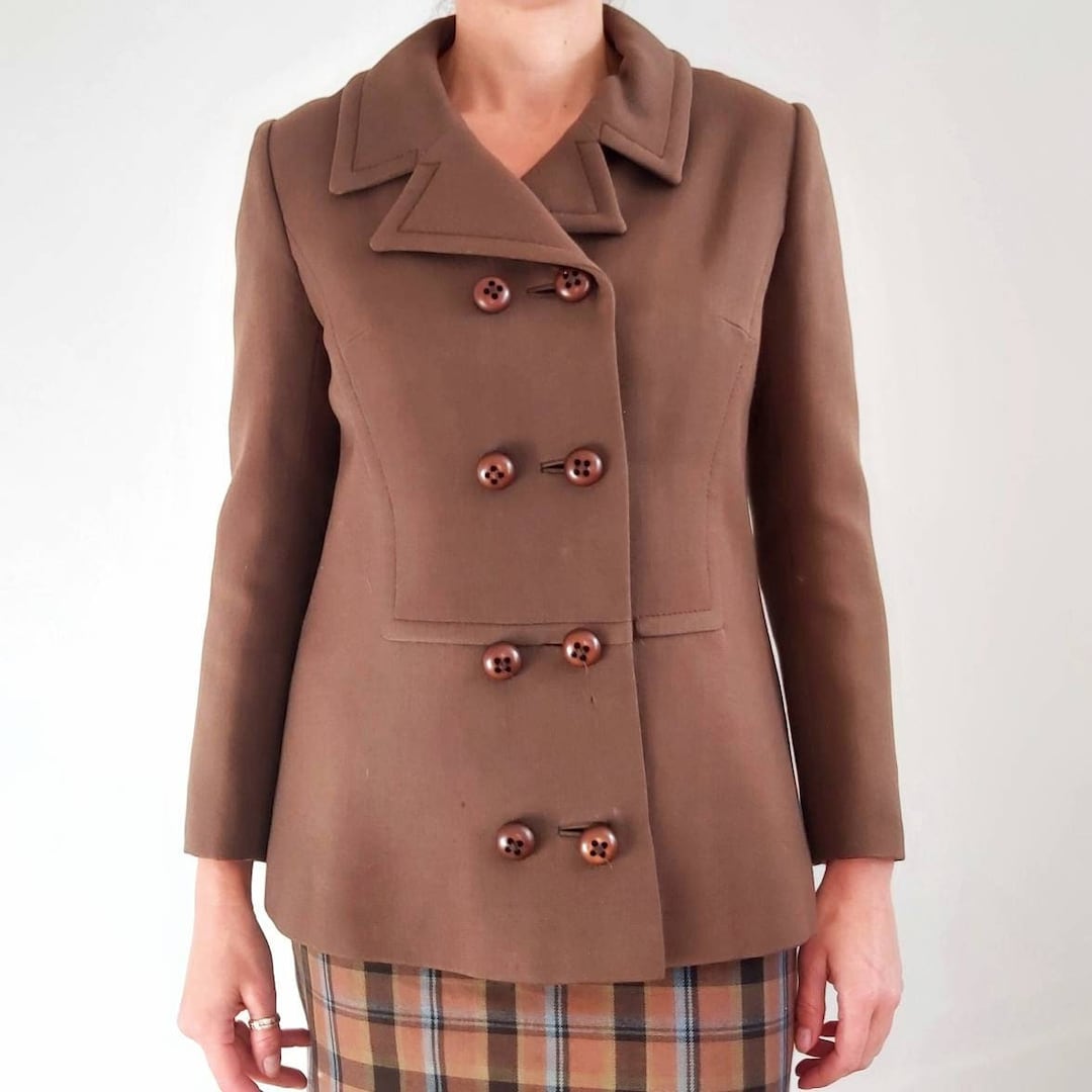 60s Vintage Ladies Brown Fitted Outer Jacket Coat | Small - Etsy