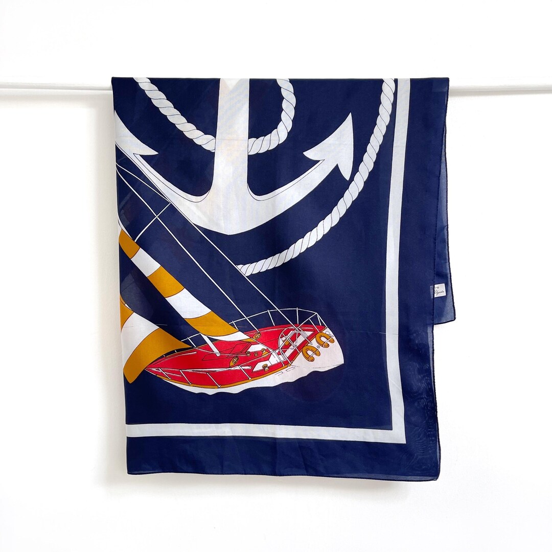 Vintage Nautical Navy Sailing Yacht Scarf W Anchors and Ropes - Etsy