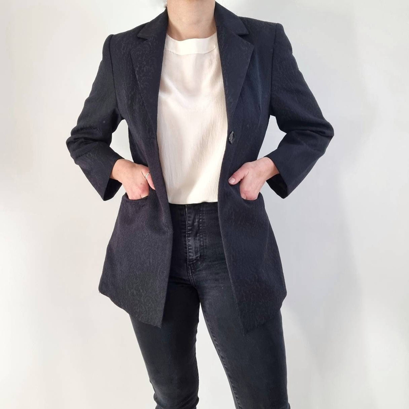 00's Vintage Morgan De Toi Black Ladies Blazer in Jacquard, Small ...
