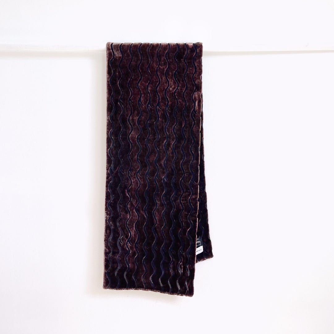 Vintage SAKS 5th AVE Long & Narrow Taupe Brown Velvet Scarf | Wavy ...