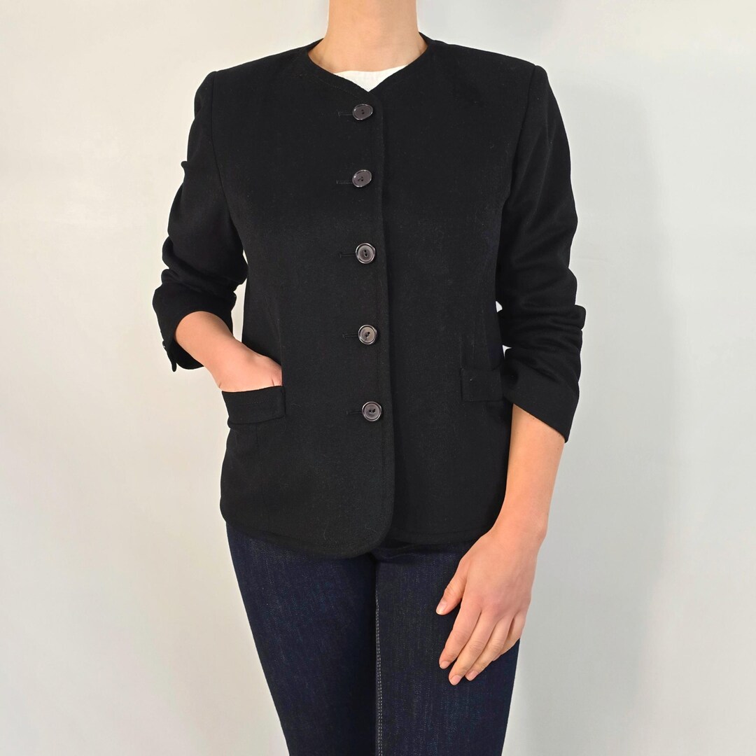 Vintage Pure Cashmere Blazer in Black | Classic Ladies Wool Jacket With ...