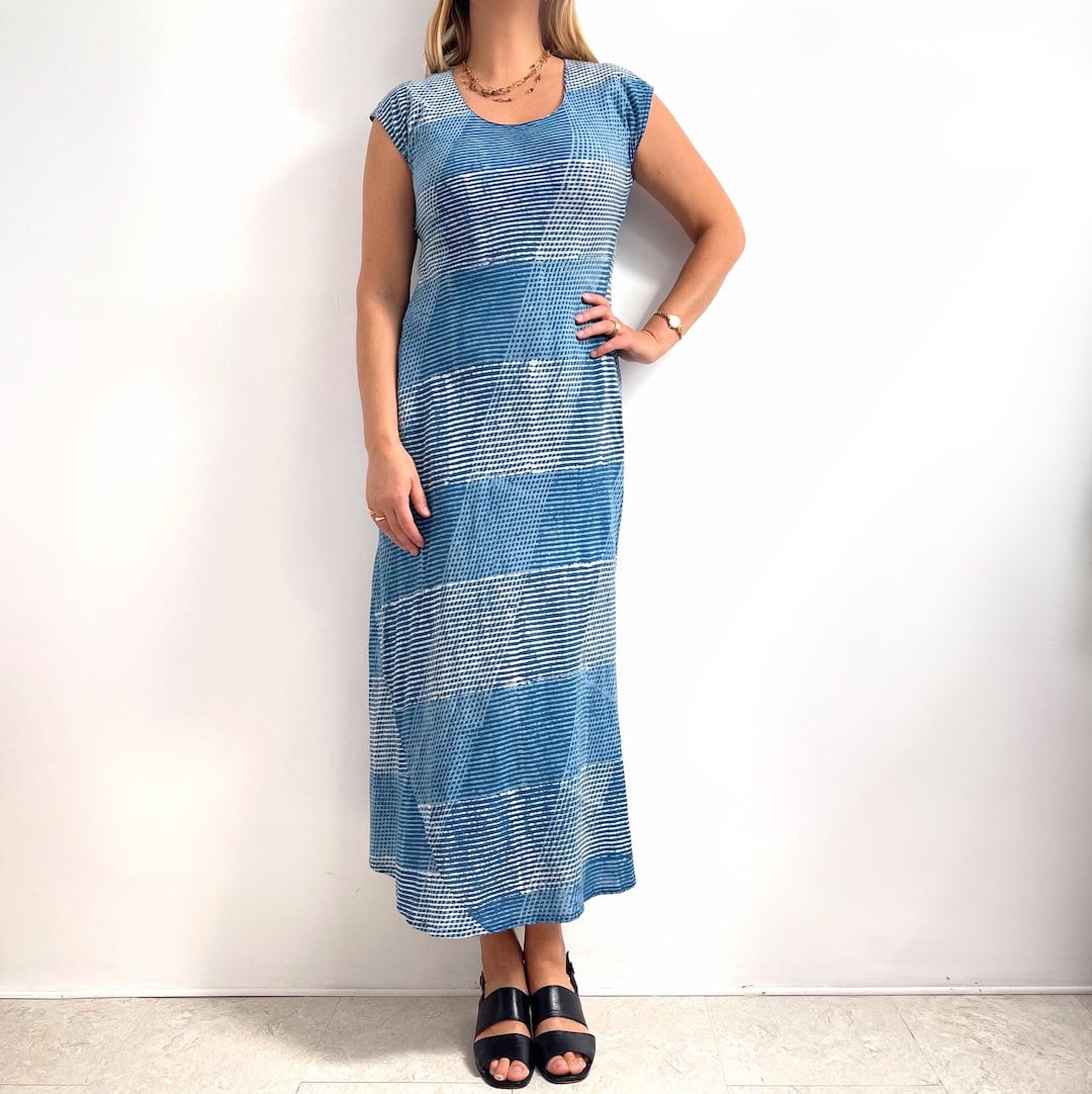 Vintage ANOKHI Long Blue Cotton Dress | Simple, Diagonal Maxi Boho ...