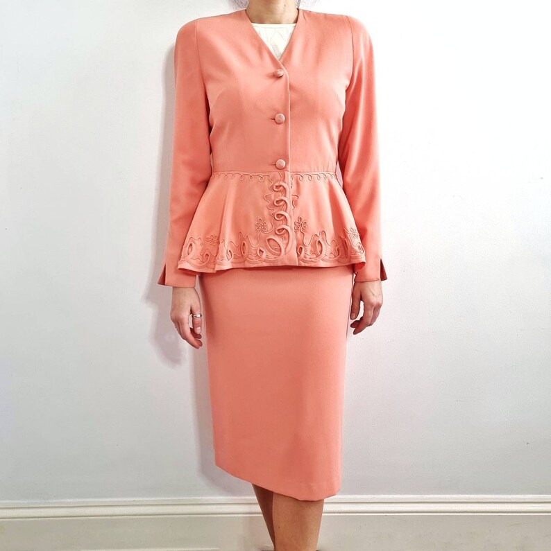 80's Vintage Peach Embellished Peplum Blazer Jacket // Small - Etsy
