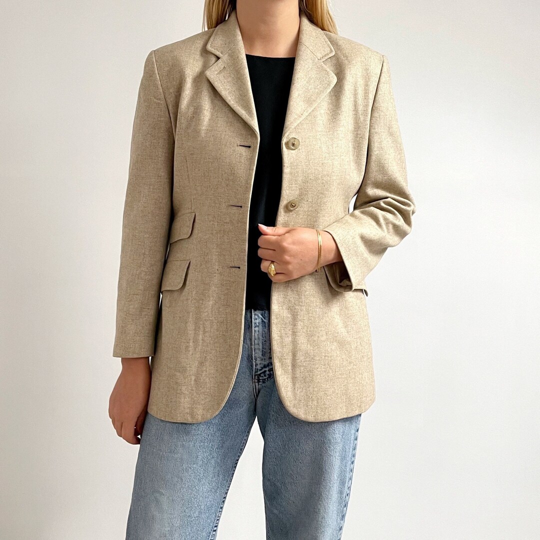 Vintage Natural Beige Wool Blazer // Elongated Smart Ladies Jacket ...
