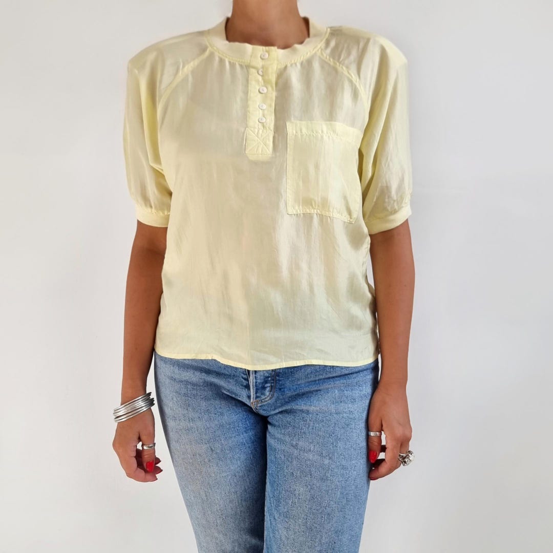 Vintage Lemon Yellow Silk Blouse | Ladies Pastel Silk T-shirt | Medium ...
