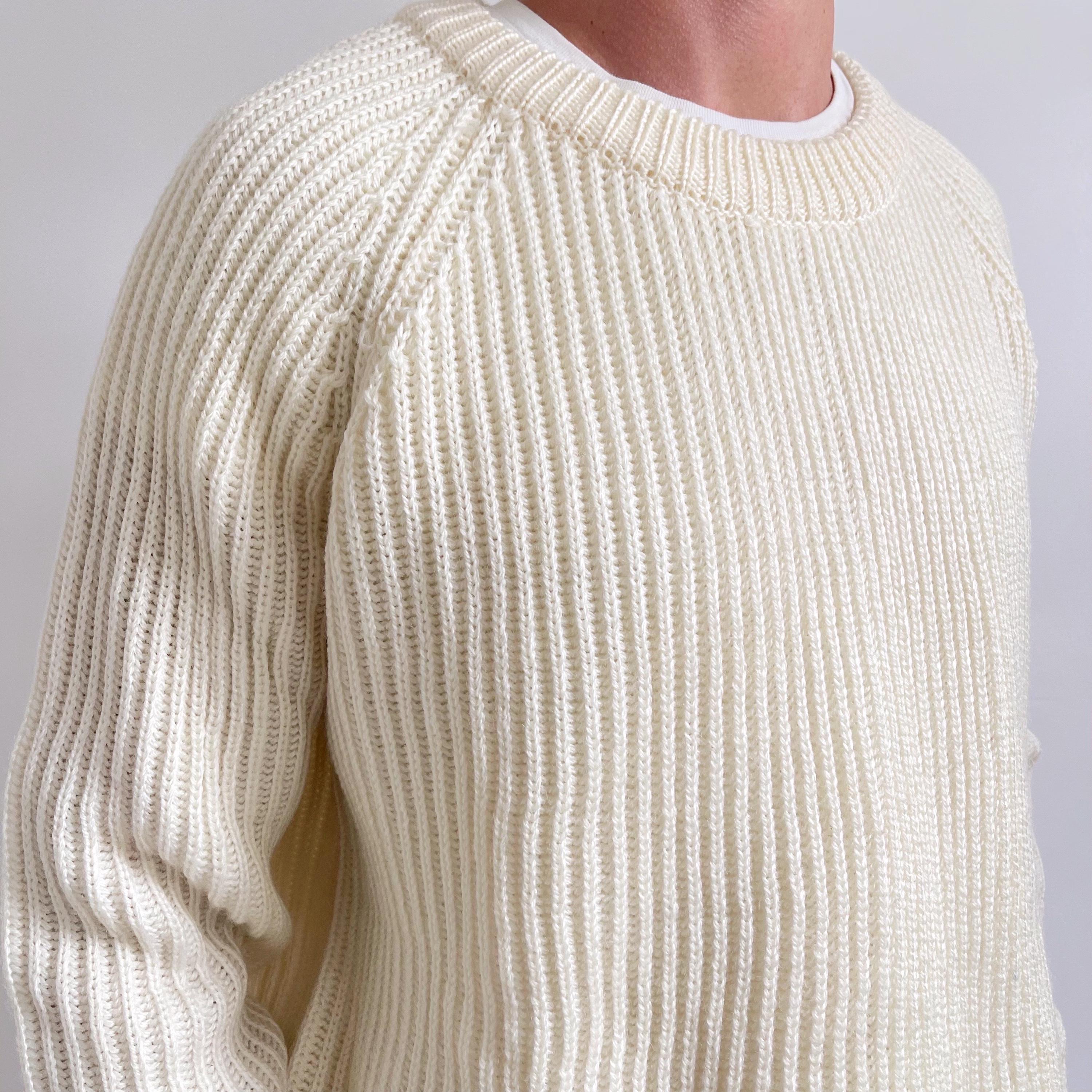 00s Vintage Men’s Cream Wool Jumper | Simple Ribbed Knit Natural Sailor ...