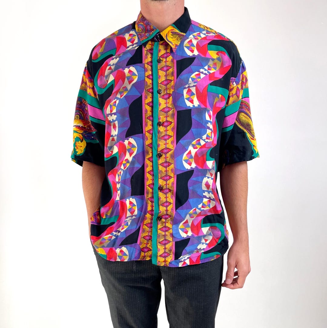 Vintage Men’s Bright Bold Print Shirt | Short Sleeve Arty Summer Shirt ...