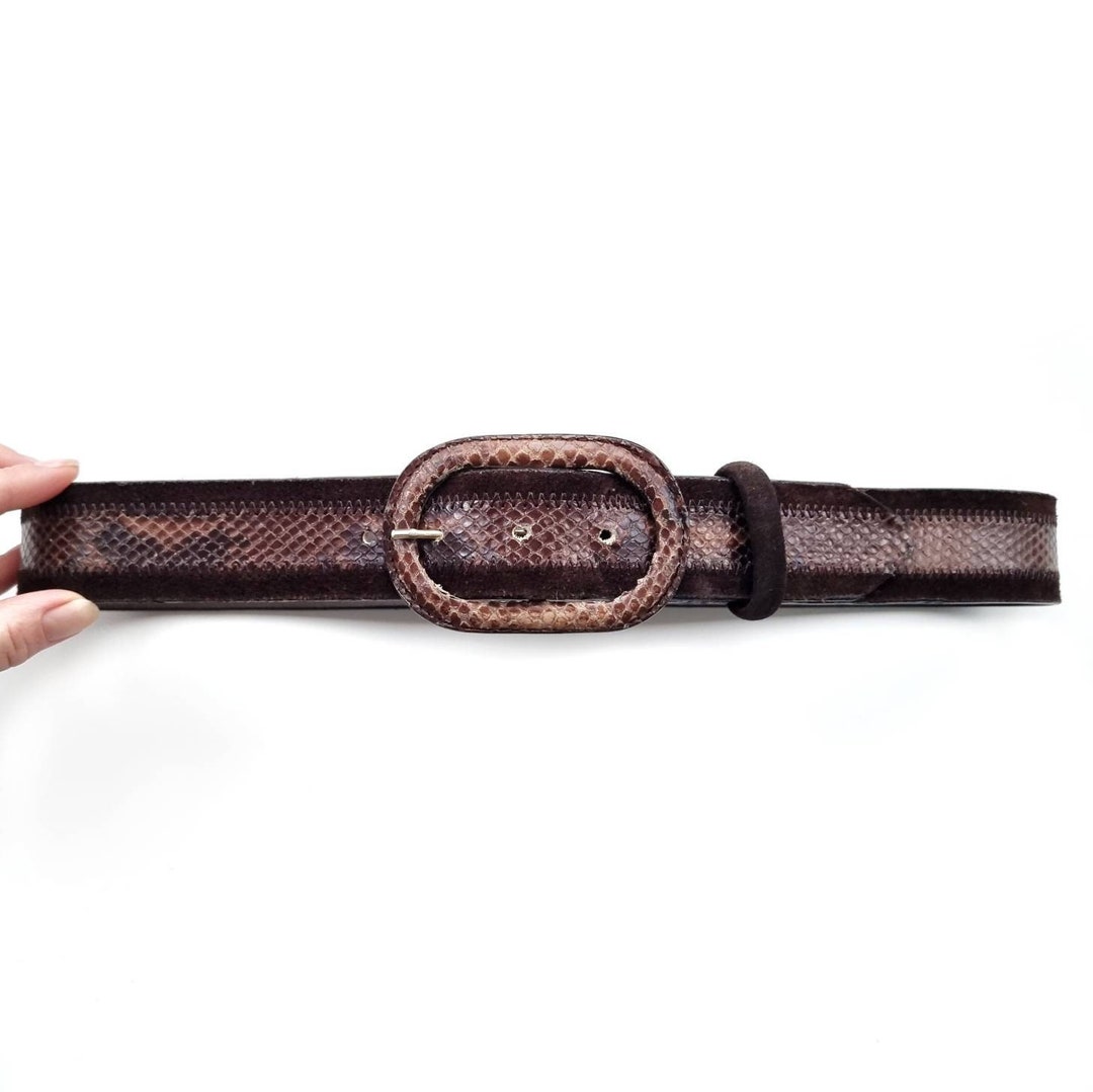 Vintage Brown Suede & Snake Leather Belt With Large Buckle | Ladies ...