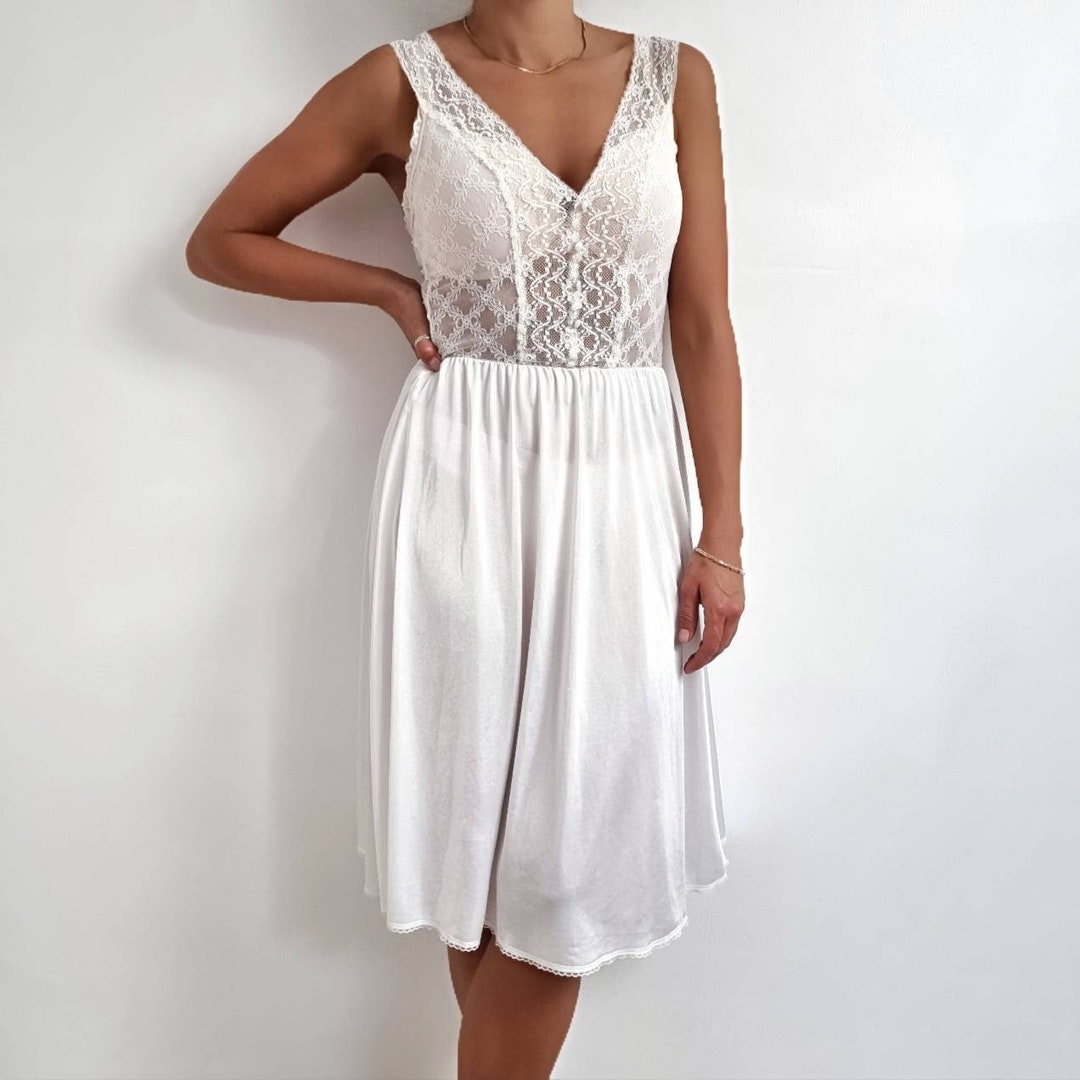 80's White Lace Nightgown // Vintage Midi Sheer Nightie // Small - Etsy