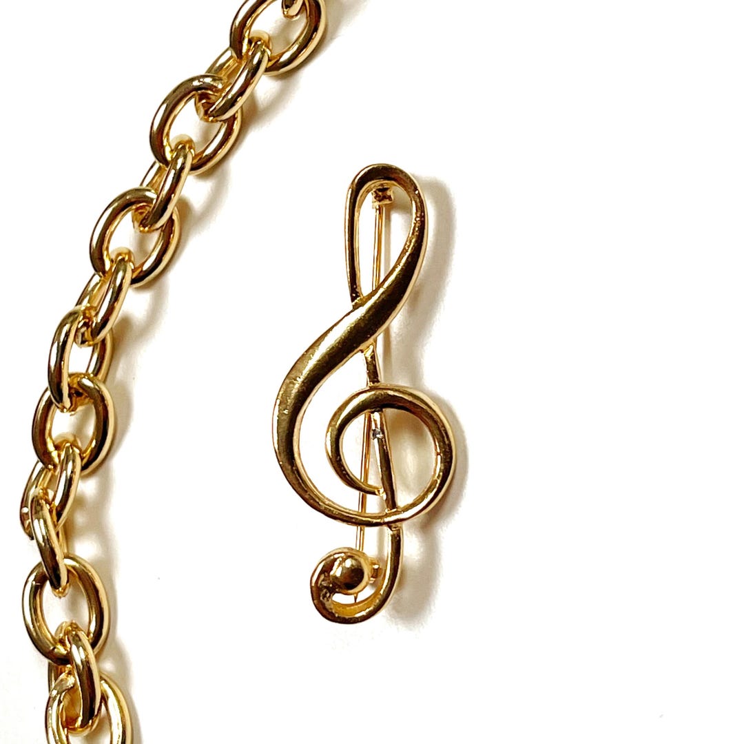 Vintage Gold Treble Clef Brooch | Shiny Gold Plated Music Key Pin | NEW ...