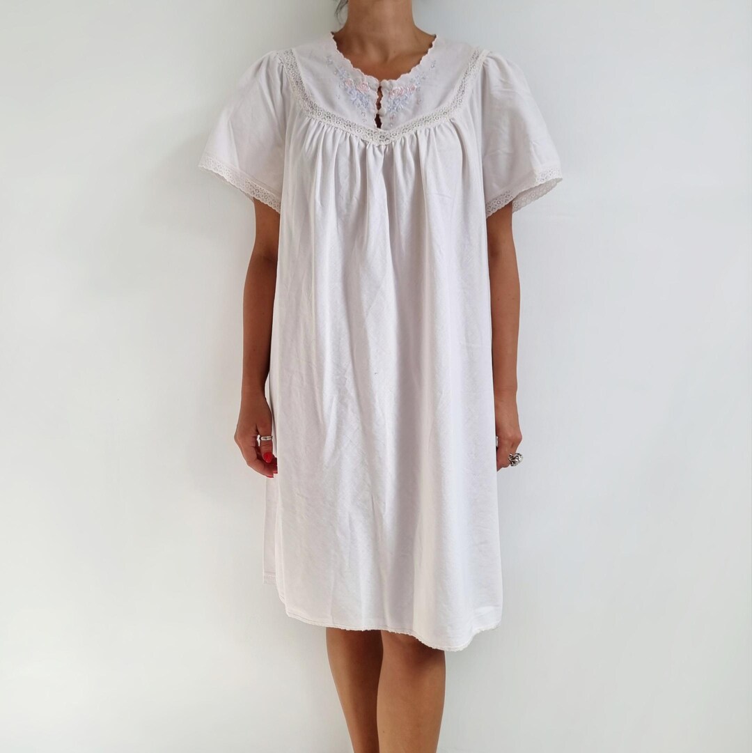 Vintage Pretty Pastel Pink Embroidered Cotton Nightie | Summer Midi ...