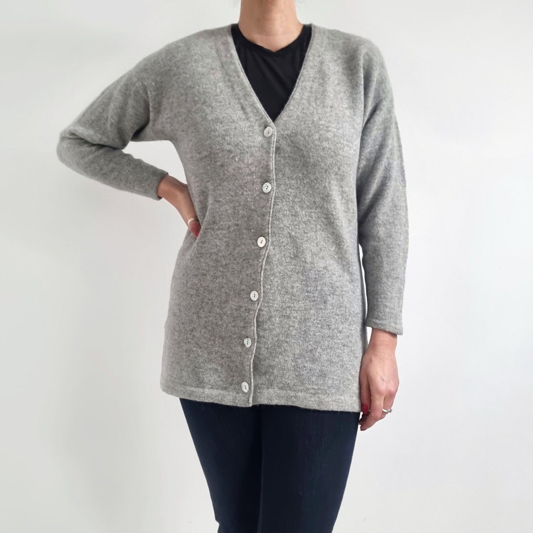 Vintage Light Grey Angora & Wool Cardigan W Shell Buttons | Button up V ...