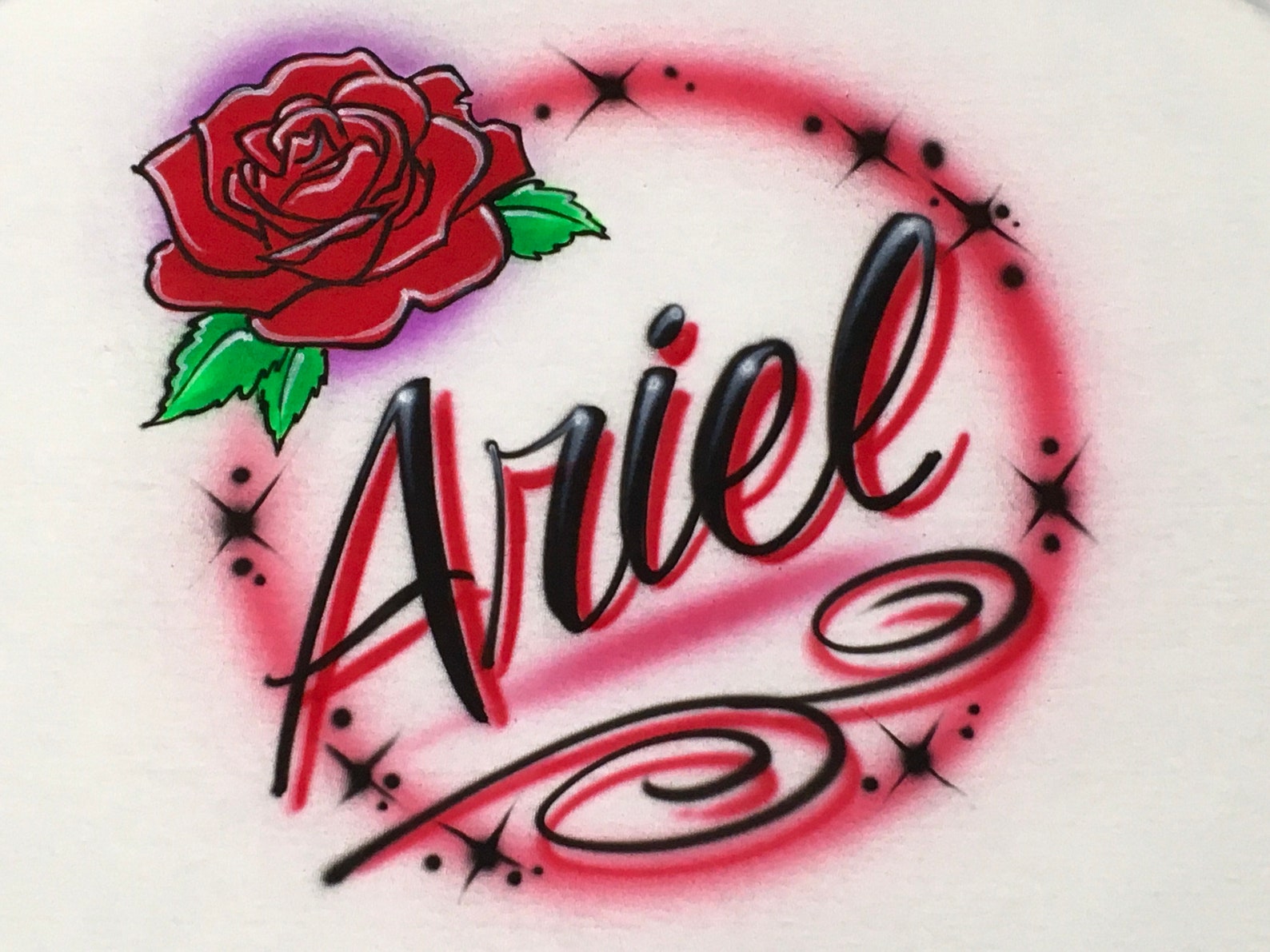 Airbrush Red Rose Name Design T-shirt Size S M L XL 2XL 3XL - Etsy