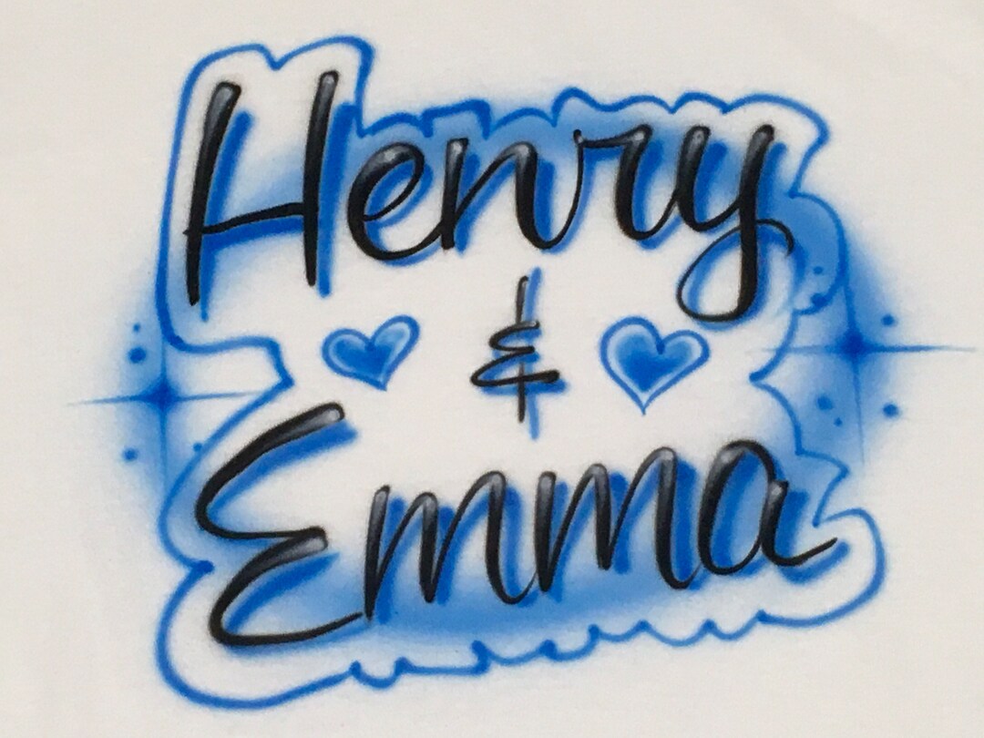 Airbrush Couples Blue Heart T-shirt Personalized With Names Size S M L ...