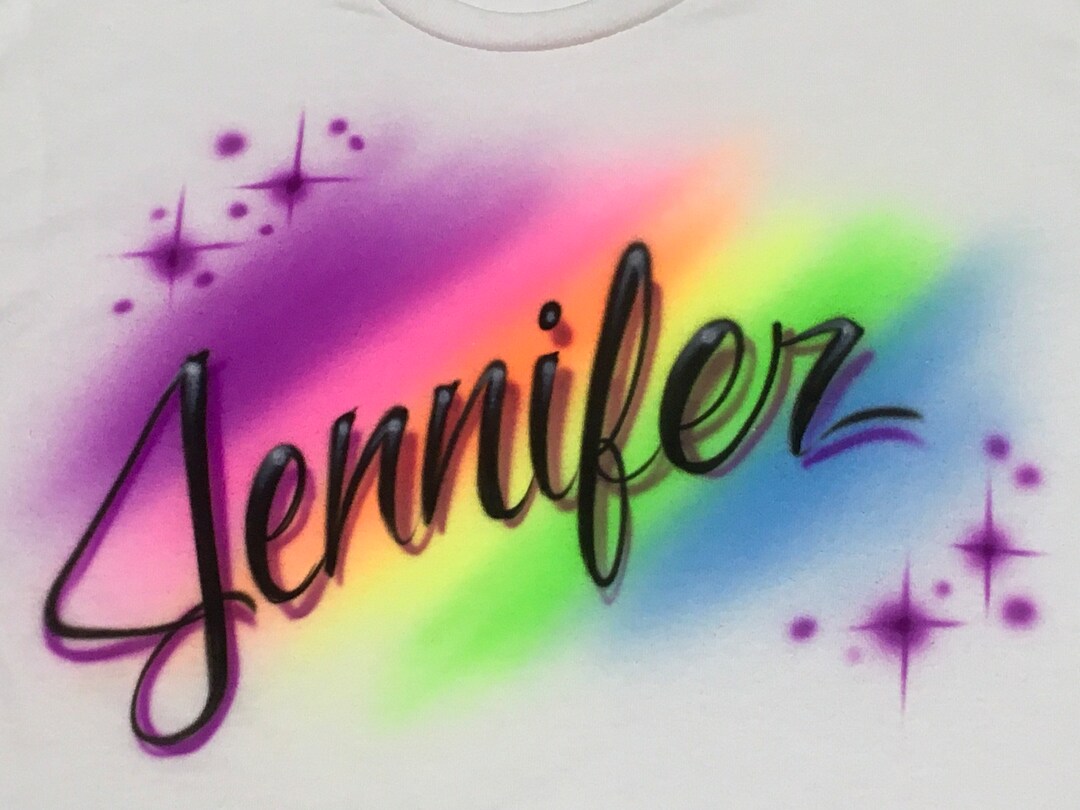 Airbrush Rainbow Name Design in Style Pictured T-shirt Size S M L XL ...