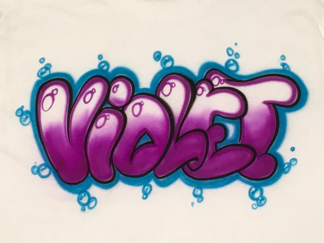 Airbrush Teal & Purple Name Design T-shirt Size S M L XL 2XL Airbrushed ...