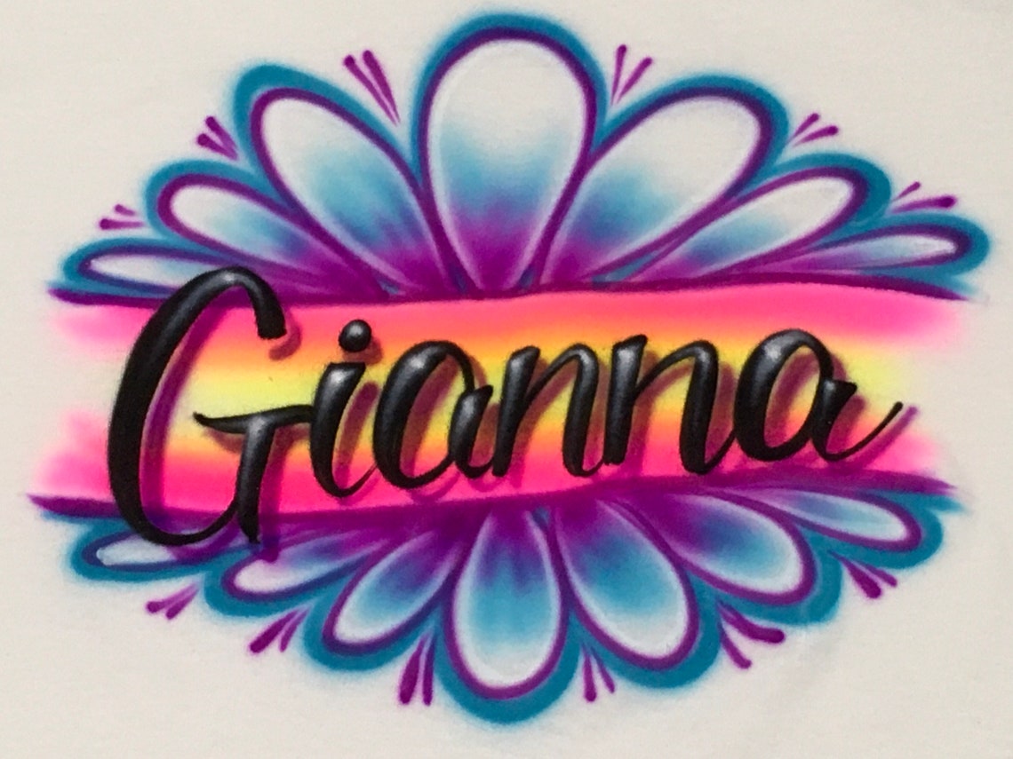 Airbrush Bright Flower Name Design in Style Pictured T-shirt - Etsy