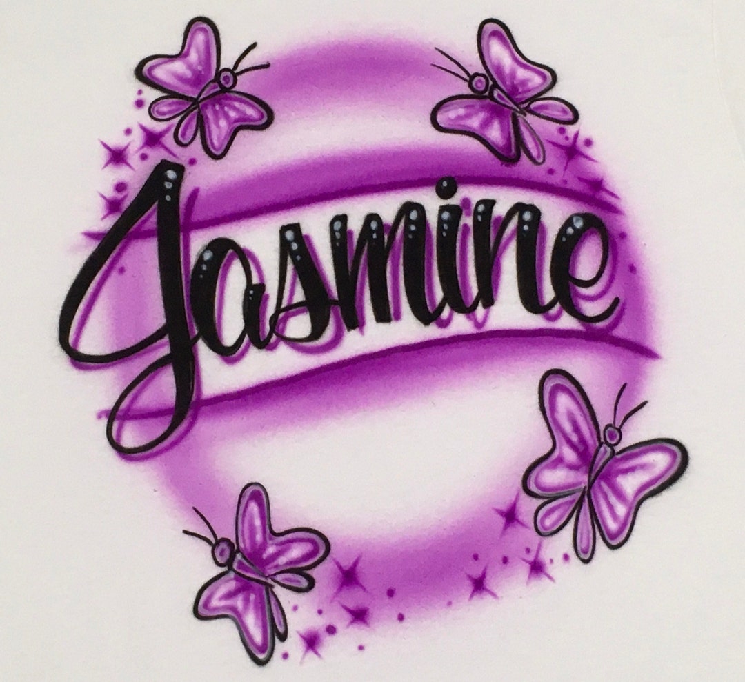 Airbrush Purple Butterflies Name Design T-shirt Size S M L XL - Etsy