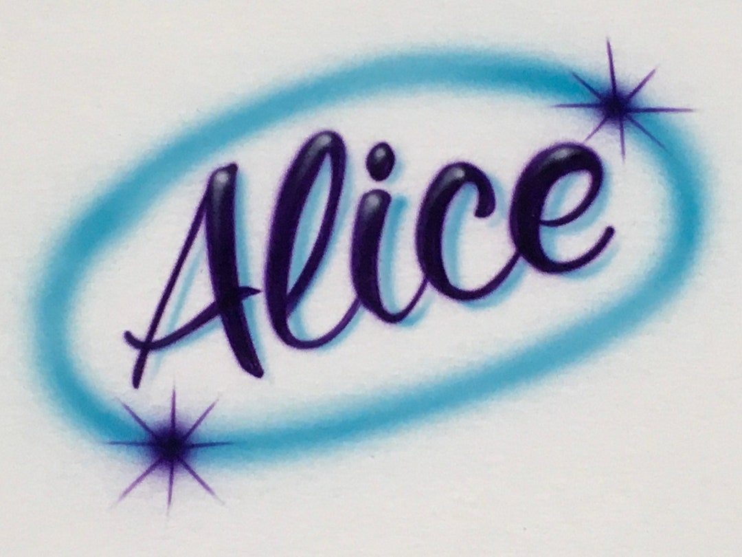 Airbrush Purple & Teal Blue Name Design in Style Pictured T-shirt Size ...