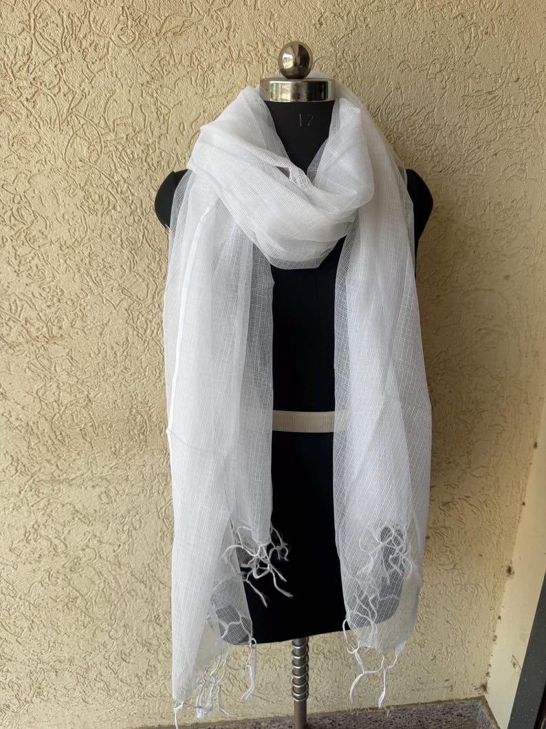 White Sheer Cotton Silk Wrap, Bridal Shawl for Women, Lightweight ...