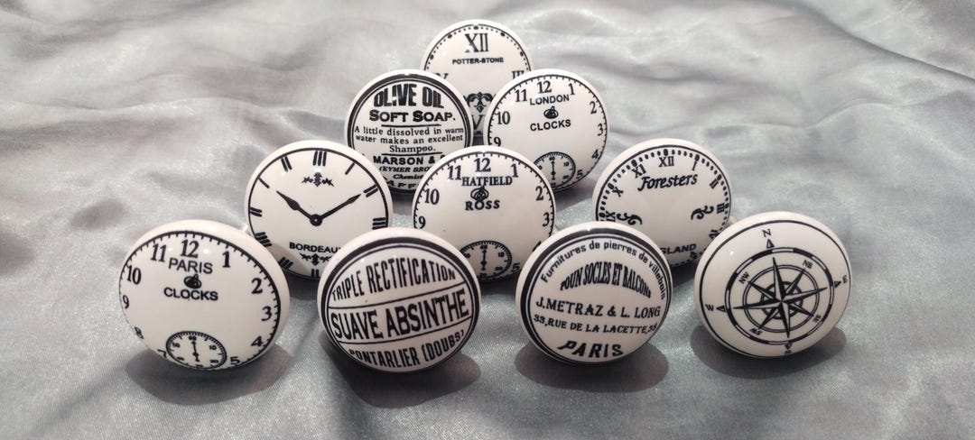 Vintage Ceramic Knobs French Clock & Compass Drawer Pulls Decorative ...