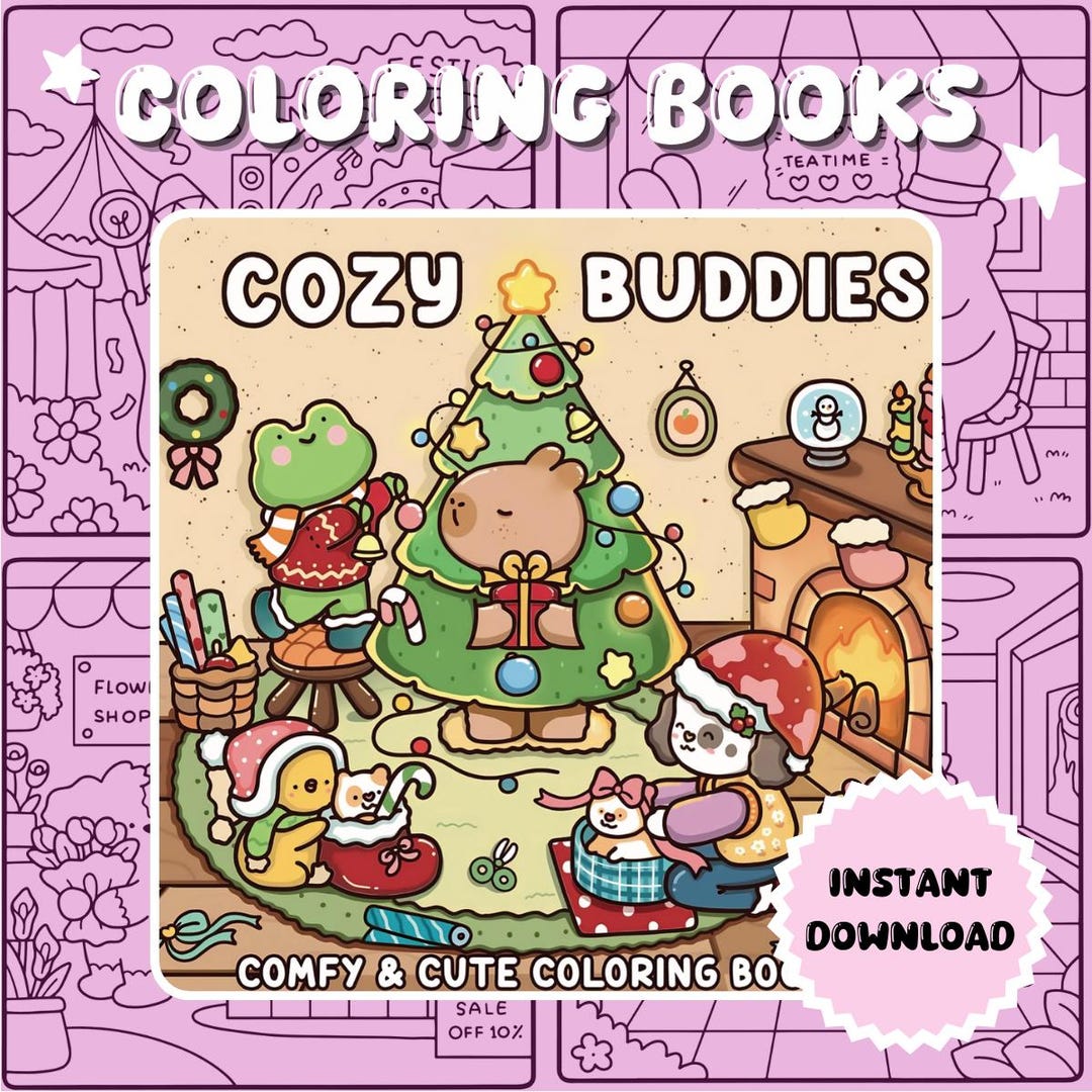 Cozy Buddies Coloring Book, Cute & Cozy Digital Coloring Pages, 40 ...