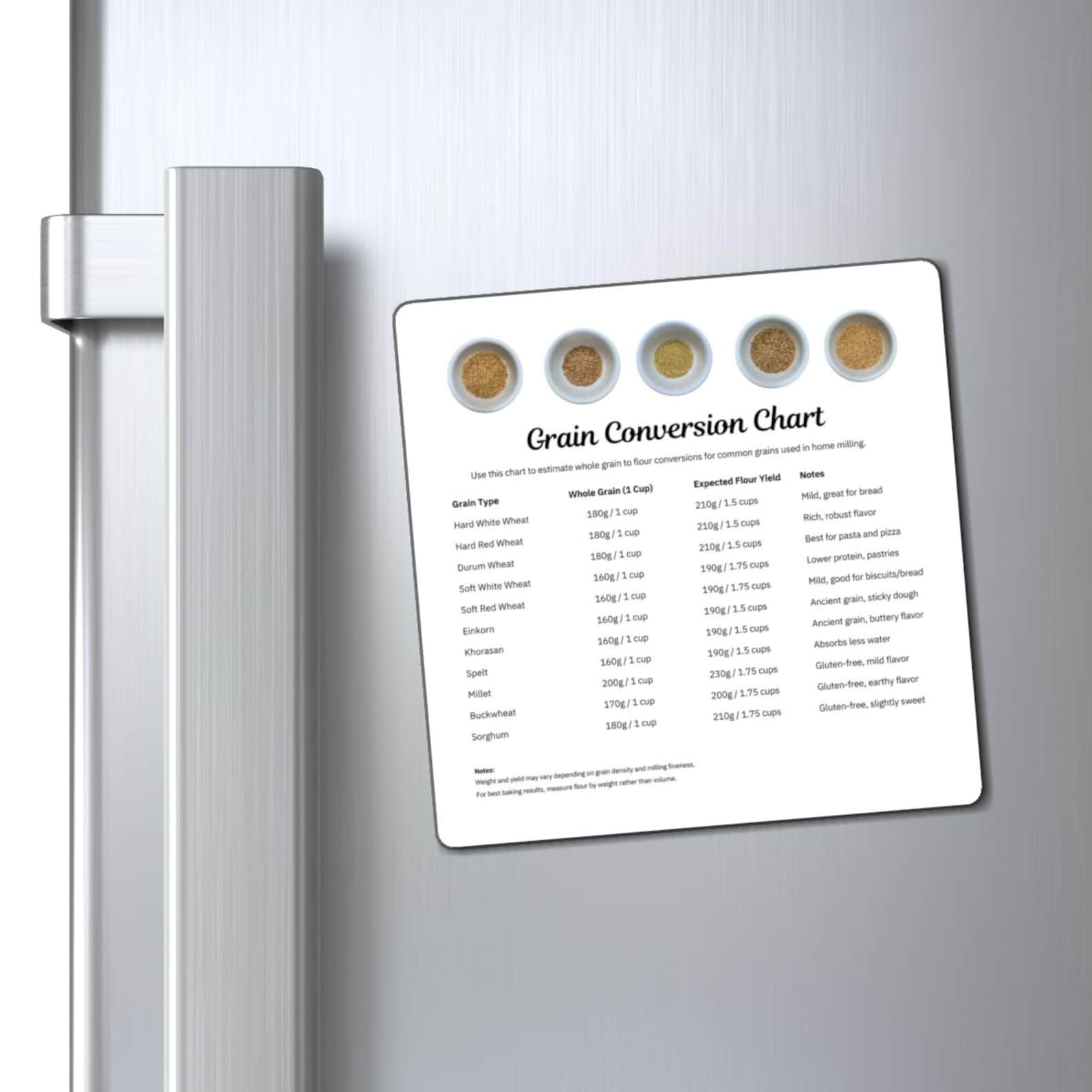 Grain Conversion Chart Fresh Milled Flour Magnet 4x4 - Etsy