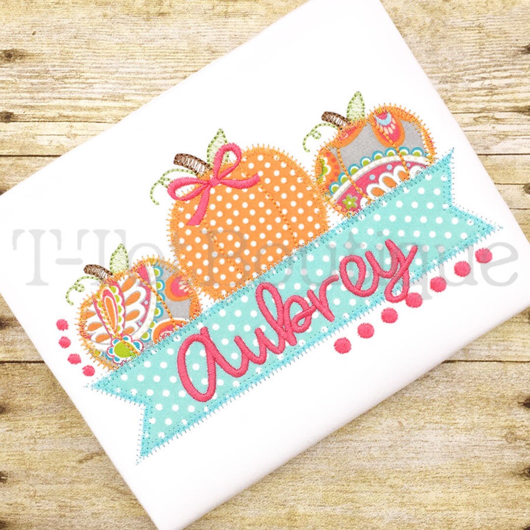 Three in a Row Pumpkin Patch Banner Fall Embroidered Shirt for Boys or ...