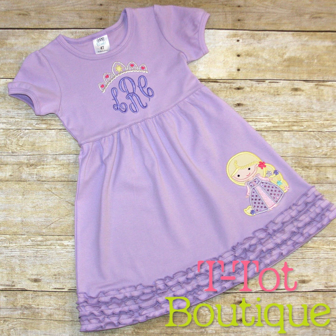 Rapunzel Tiara Monogram Embroidered Dress With Bling Sequins - Free ...