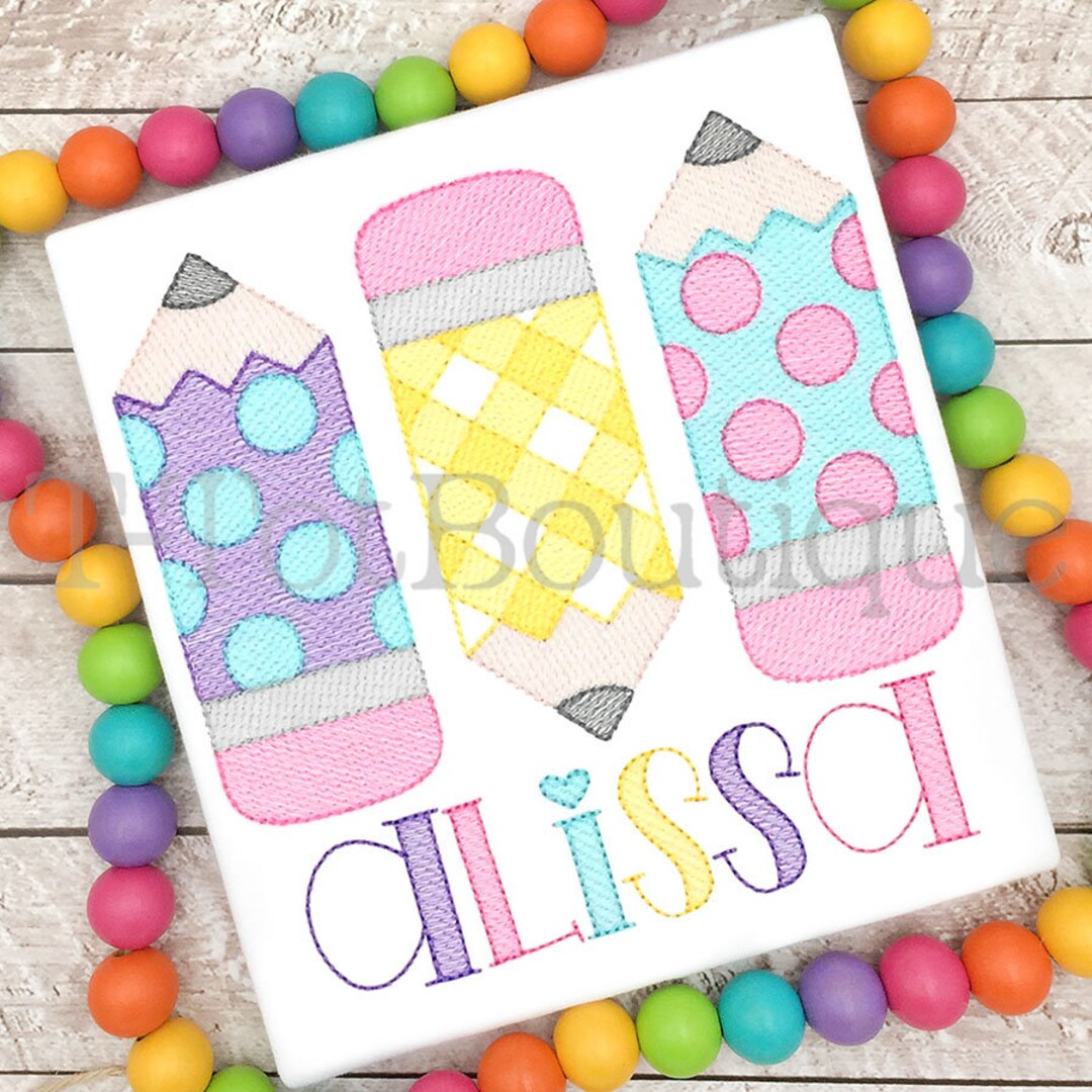 Rainbow Pencil Back to School Embroidered Shirt Polka Dot Pencils ...