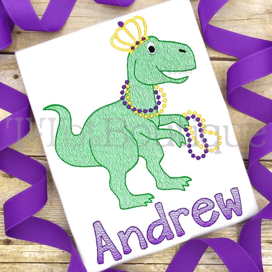 Mardi Gras T-rex Bead Bag Dinosaur Embroidered Shirt Bodysuit Beads ...
