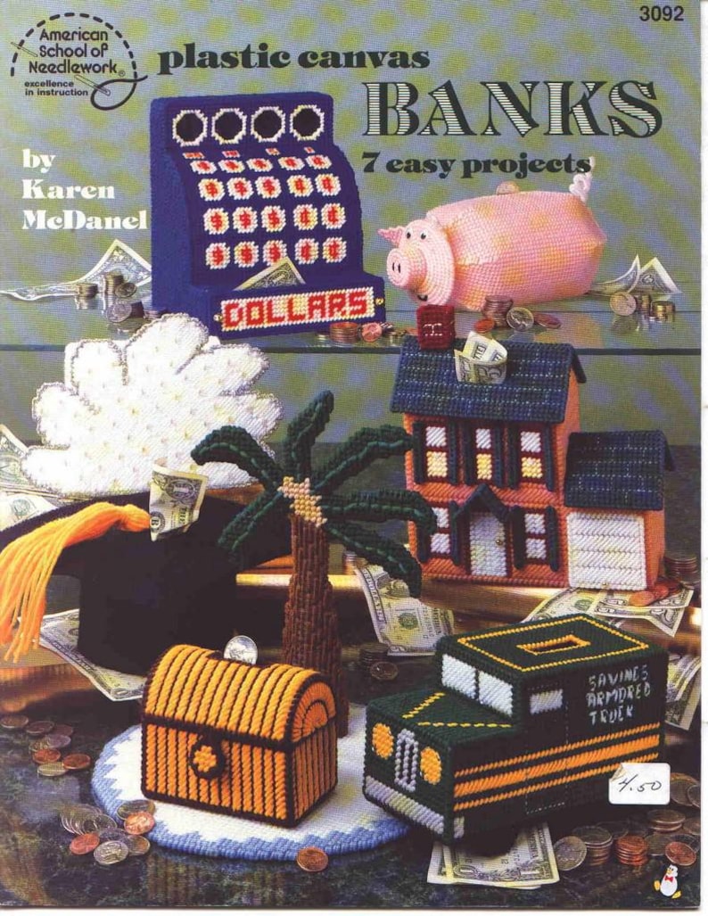 Plastic Canvas Bank Patterns – Piggy Bank, Cash Register, Treasure ...